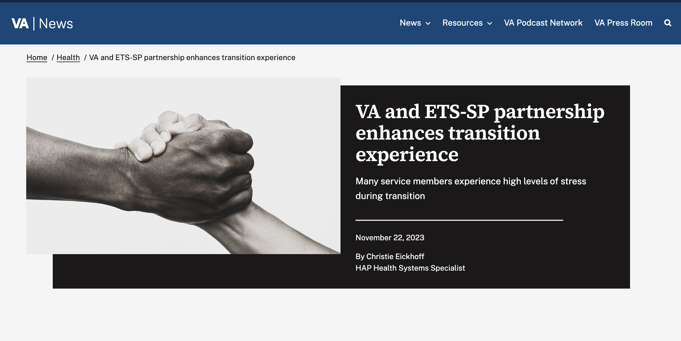 VA and ETS-SP Partnership Enhances Transition Experience
